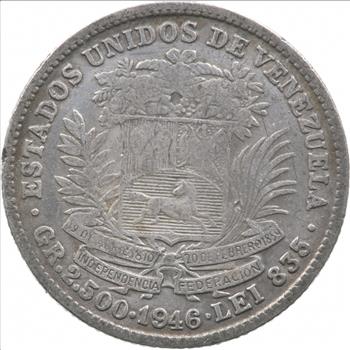 SILVER - Roughly the Size of a Dime - 1946 Venezuela 1/2 Bolivar- World ...
