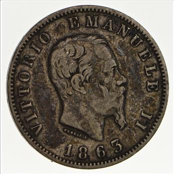 SILVER - Roughly the Size of a Nickel - 1863 Italy 1 Lira - World ...