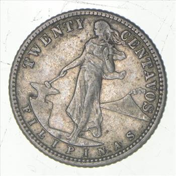 SILVER - Roughly the Size of a Nickel - 1908 Philippines 20 Centavos ...