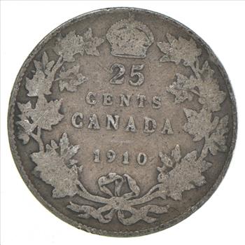 SILVER - Roughly the Size of a Quarter - 1910 Canada 25 Cents - World Silver Coin | Property Room