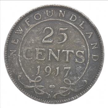 SILVER - Roughly the Size of a Quarter - 1917 Newfoundland 25 Cents - World Silver Coin ...