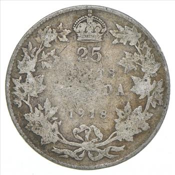 SILVER - Roughly the Size of a Quarter - 1918 Canada 25 Cents - World Silver Coin | Property Room