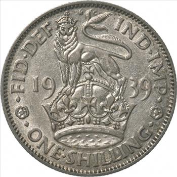 SILVER - Roughly the Size of a Quarter - 1939 Great Britain 1 Shilling ...