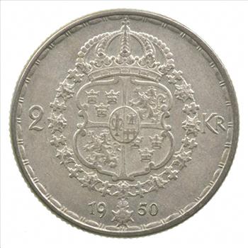 SILVER - WORLD Coin - 1950 Sweden 2 Krona - World Silver Coin ...