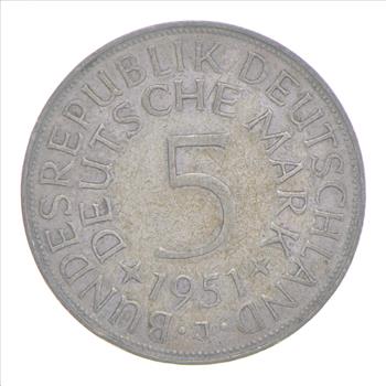 SILVER - WORLD Coin - 1951 Germany 5 Mark - World Silver Coin ...
