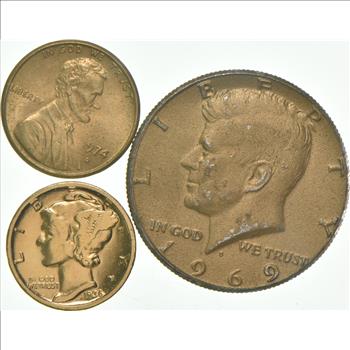 Solid 24K GOLD Plated Lot 1974-D Lincoln Memorial Cent 1969-D Kennedy ...