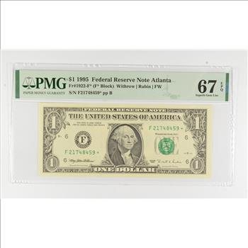 STAR NOTE - PMG Graded 67 EPQ $1 1995 FR1922-F* FRN - Error Replacement ...