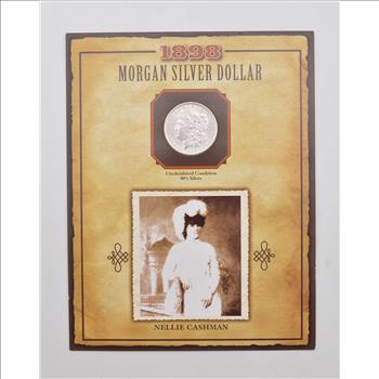 Stunning 1898 Morgan Silver Dollar Mounted w/ Display Cover | Property Room