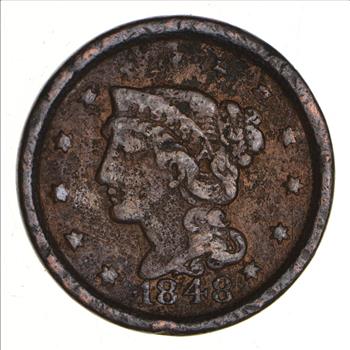 Tough - 1848 Large Cent - US Early Copper Coin | Property Room