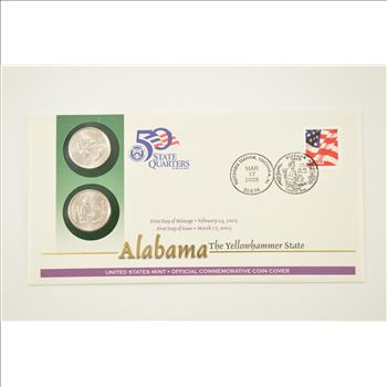 US Stamp & 2 Coin Ch BU Alabama State Quarter Beautifully Displayed ...