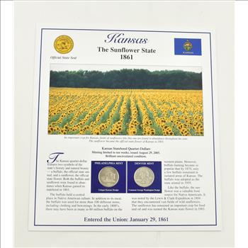 US Stamp & 2 CoinState Quarter Beautifully Displayed Coin Set Story ...