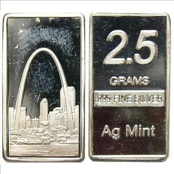 VERY RARE 2.5 Gram .999 Fine Silver Bar - Gateway Arch Design - Ag Mint ...