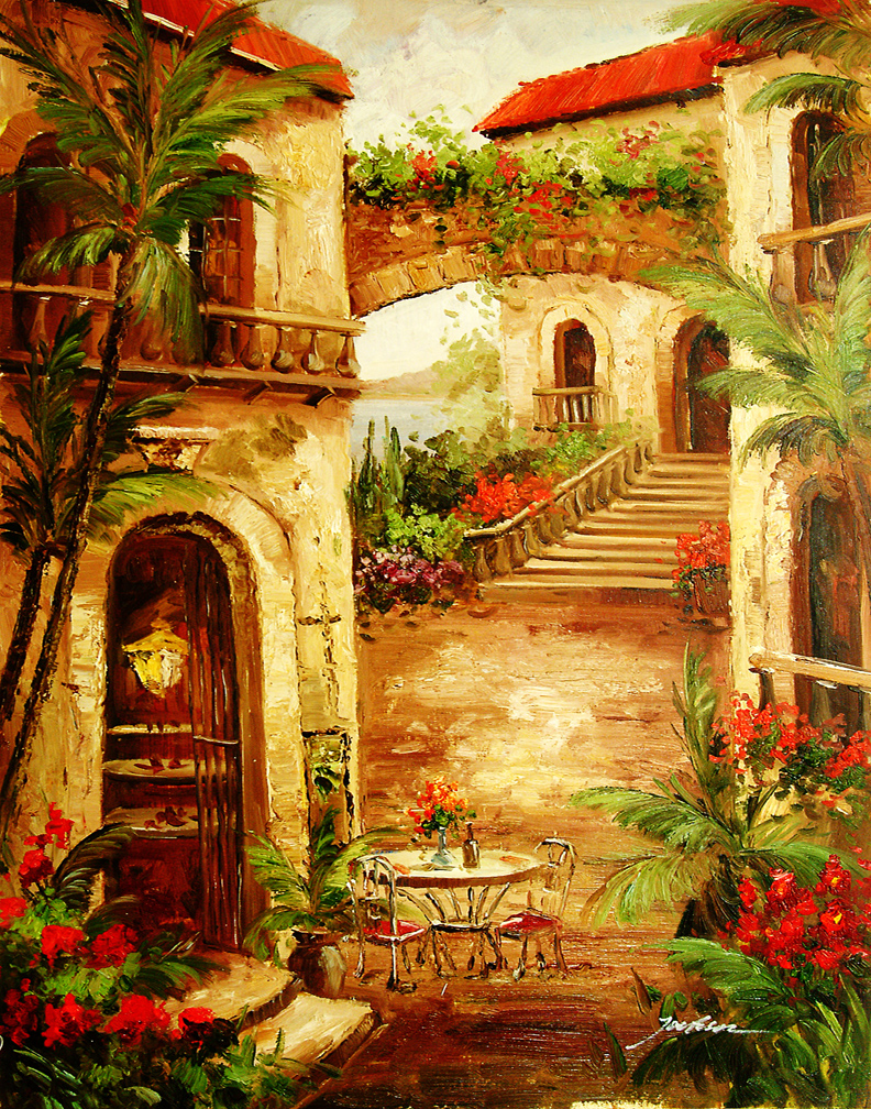 Spanish Street - Huge 36”x48” Reproduction Oil on Canvas | Property Room