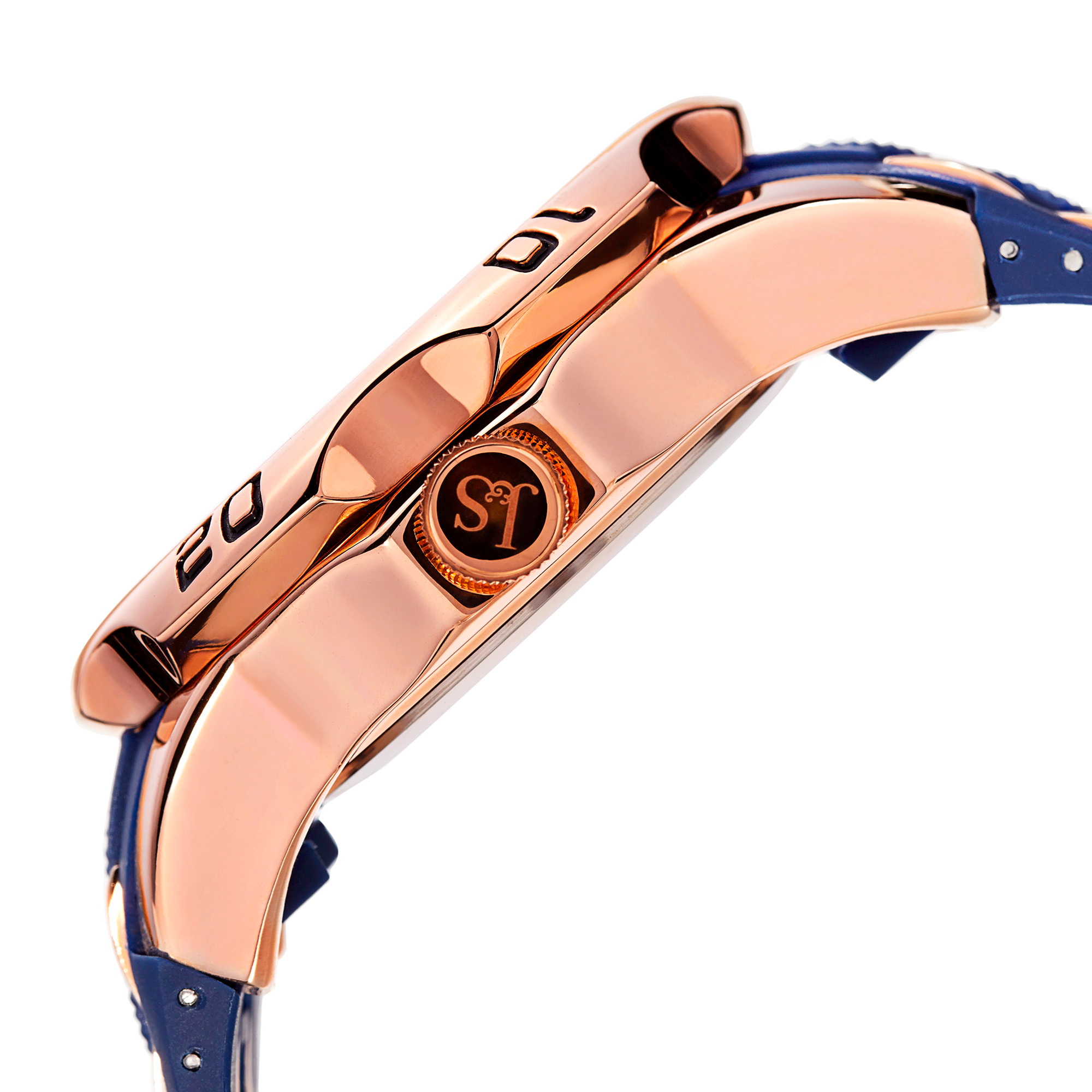 Joshua & Sons Men's blue rubber strap watch with rose inserts. Rose ...