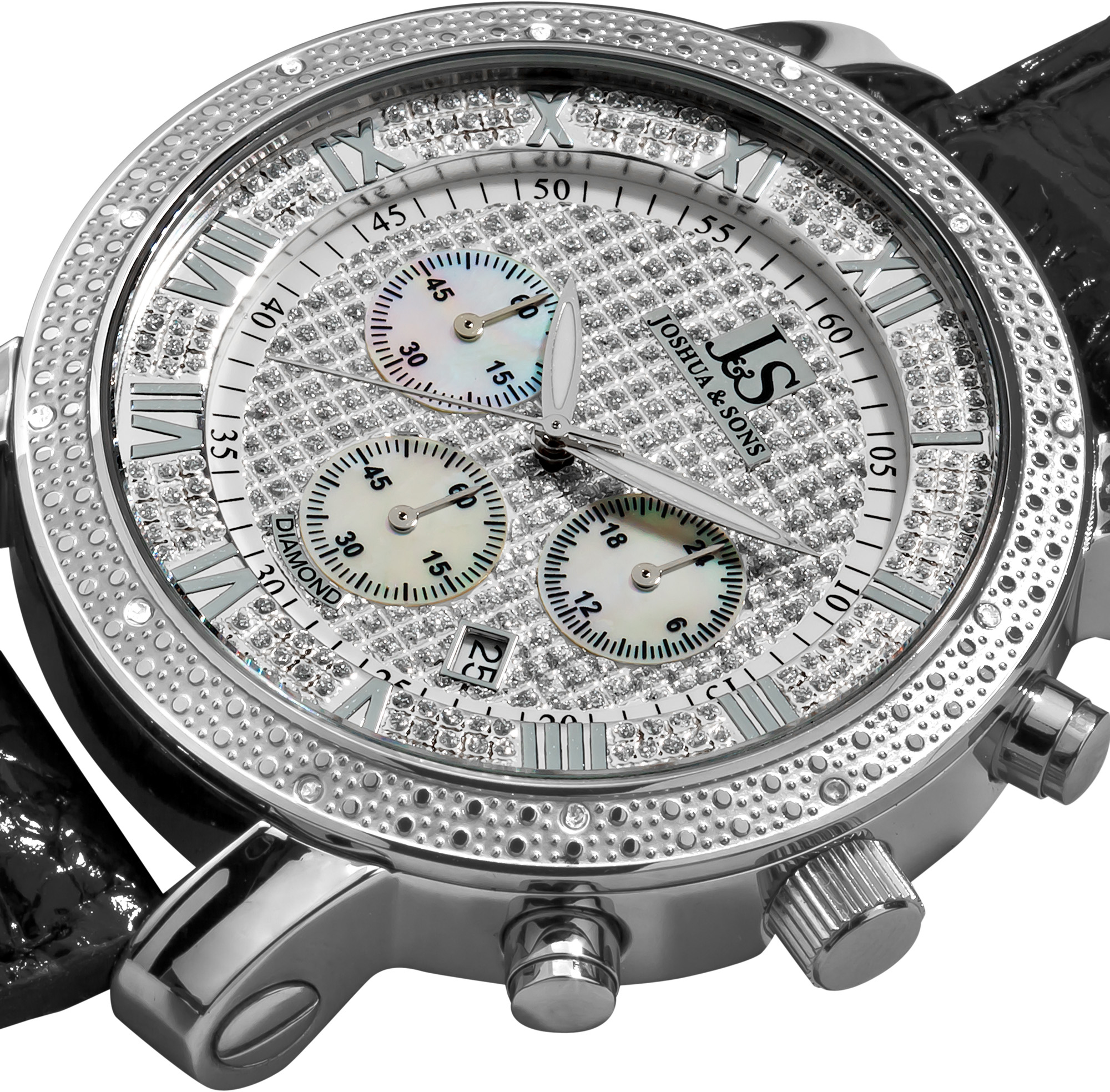 Joshua & Sons Men's Diamond Chronograph Leather-Strap Watch | Property Room