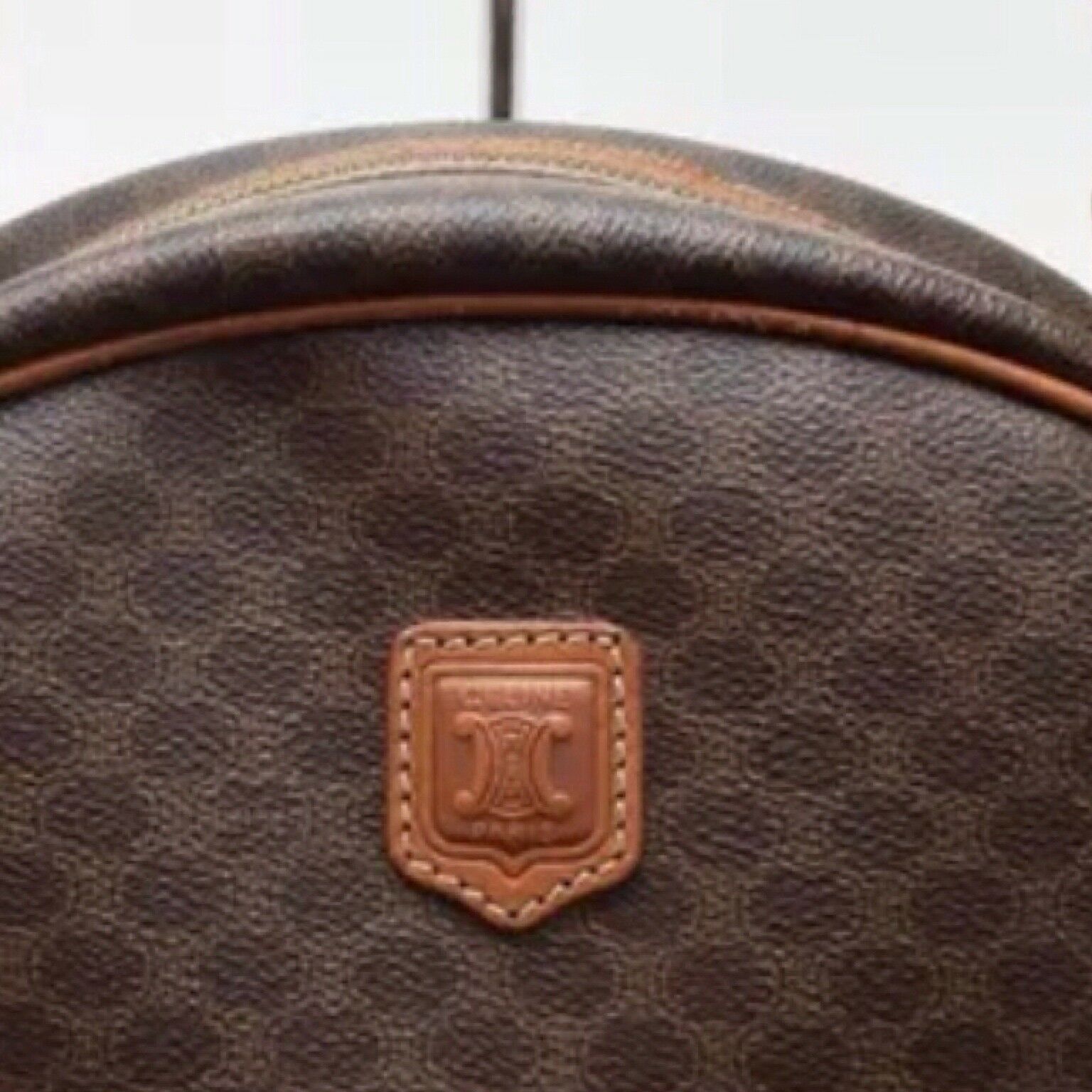 CELINE Logos Macadam Pattern Logos Handbag Leather Trim With Dust Bag ...