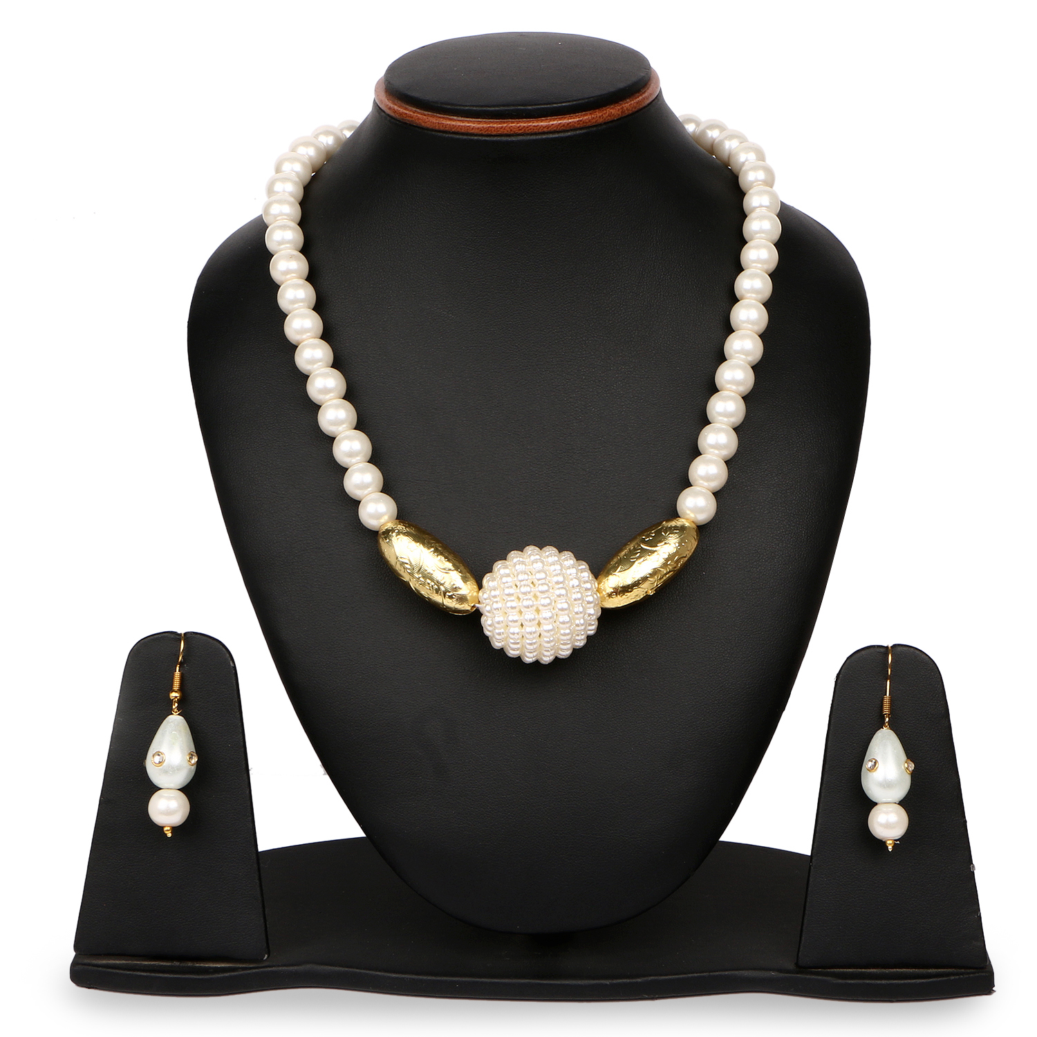 Polki Gold Plated Brass Pearl Necklace Set | Property Room