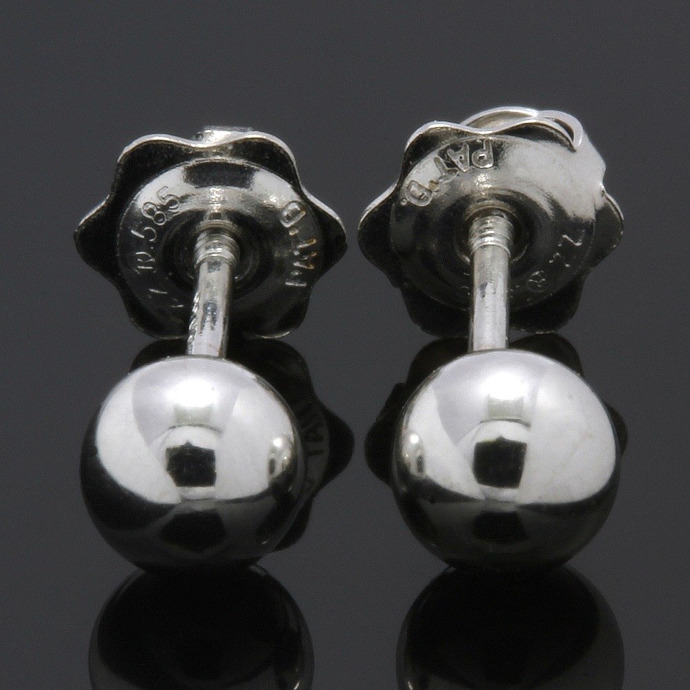 10k White Gold, 3mm Ball Screw Back Stud Earrings | Property Room