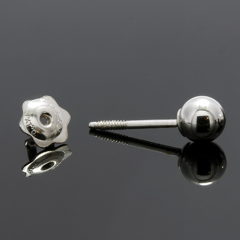 10k White Gold, 3mm Ball Screw Back Stud Earrings | Property Room