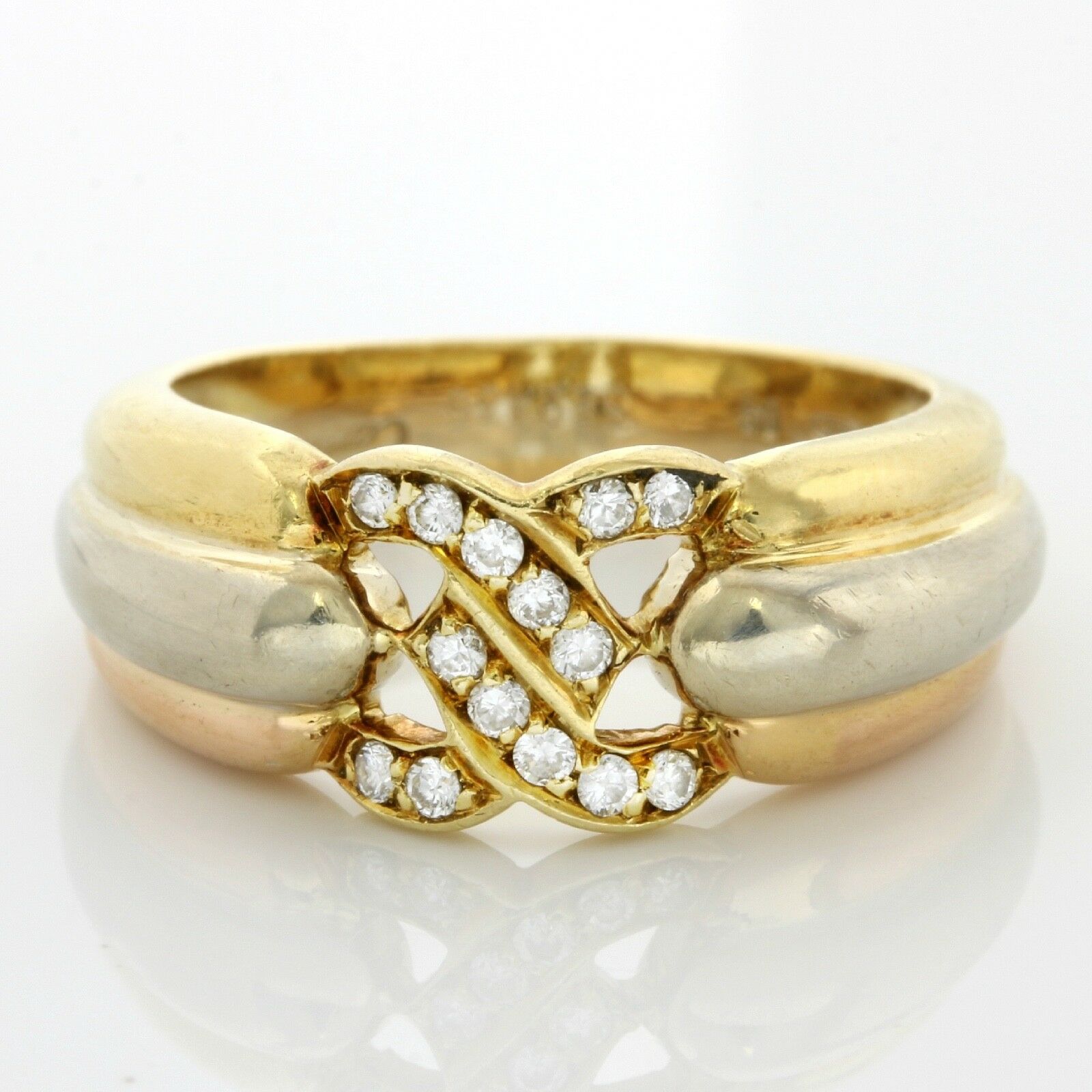 Estate Authentic Cartier 18K Gold Tri-color Diamond Double C Ring sz 5 ...