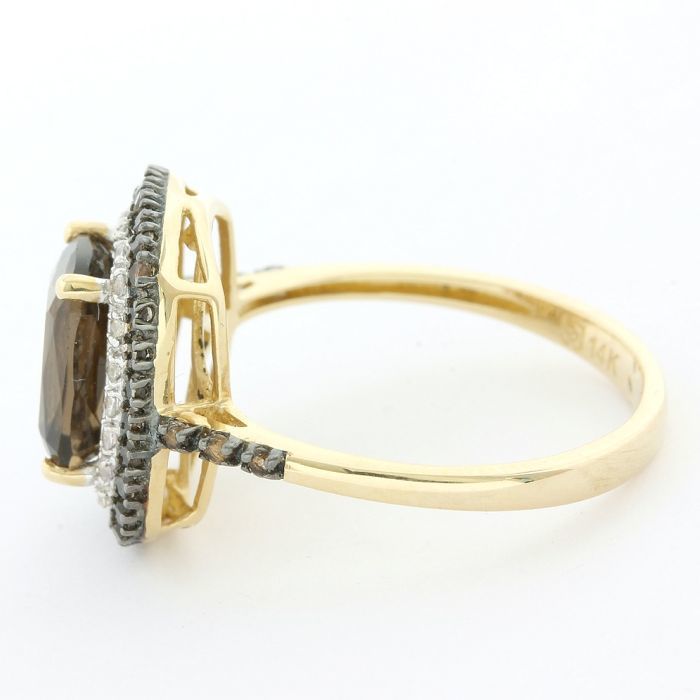 Solid 14k Yellow Gold, 3.55ctw Genuine Smoky Topaz & 0.18ctw Genuine ...