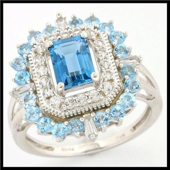 Solid .925 Sterling Silver, 2.17ctw Blue Topaz & White CZ's Ring size 7 ...