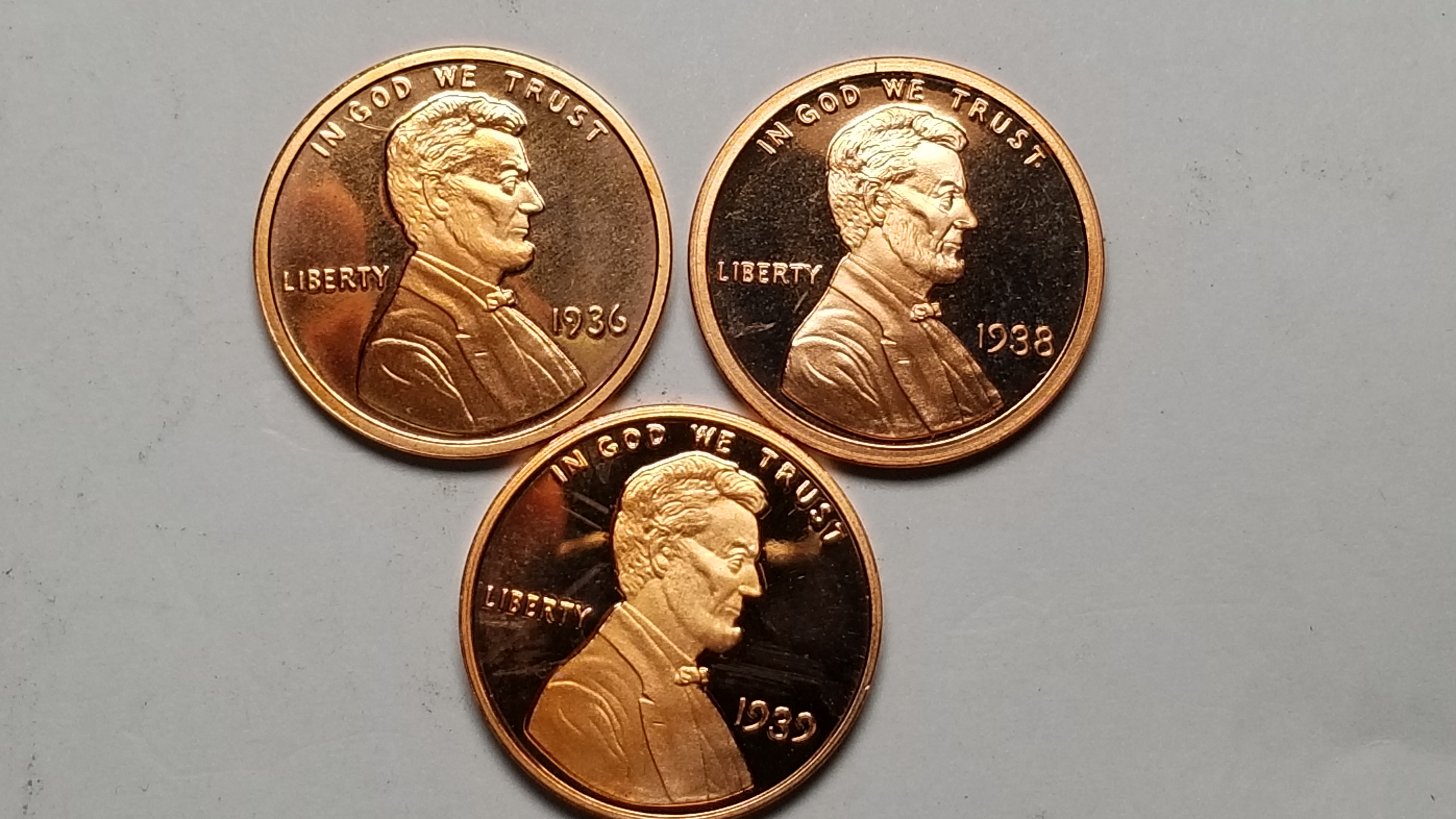 3 Replica Lincoln Cent Wheat Pennies 1936-39 Proof | Property Room