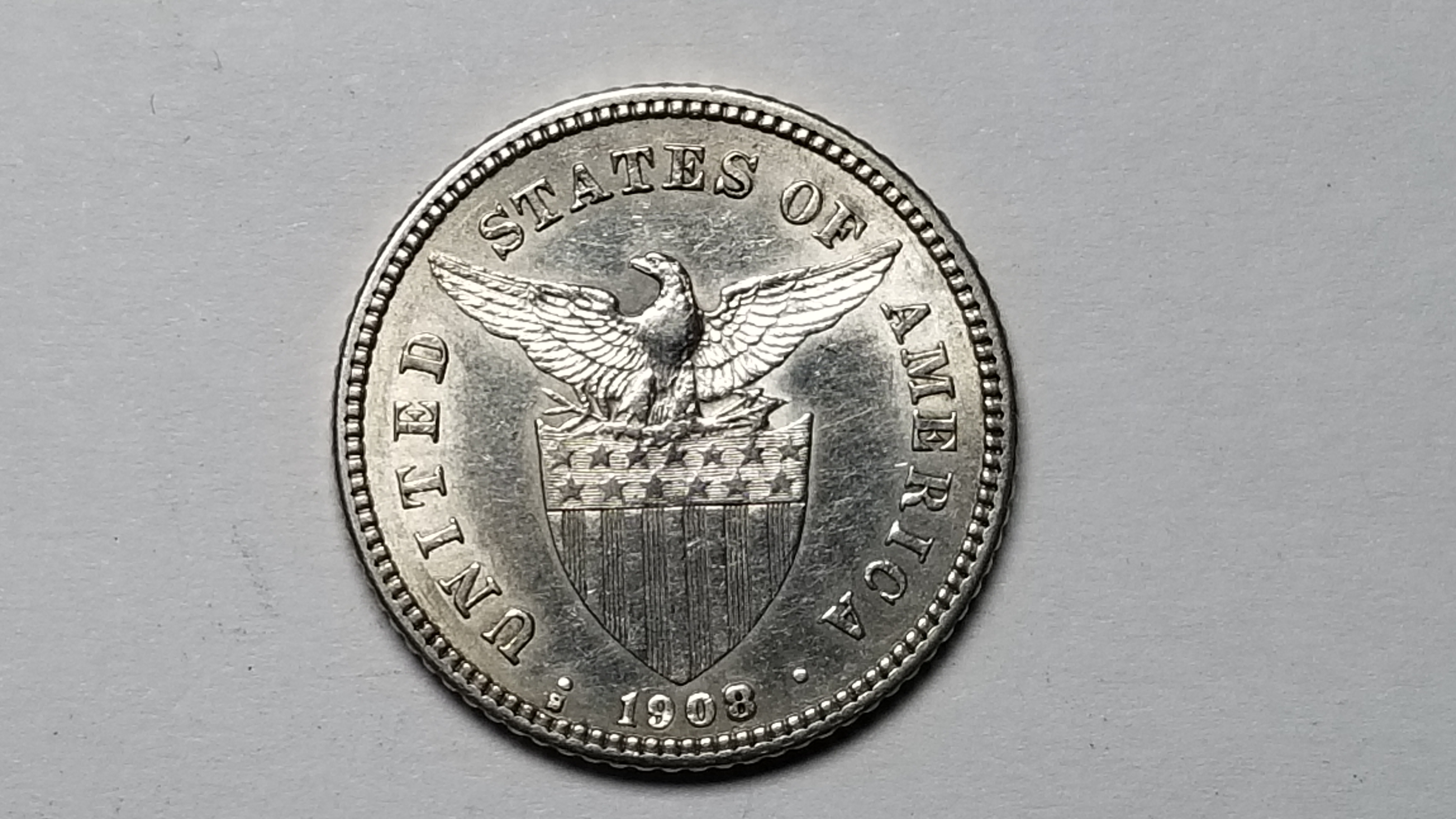 1908 S Silver Philippines 20c Coin Uncirculated Rare | Property Room