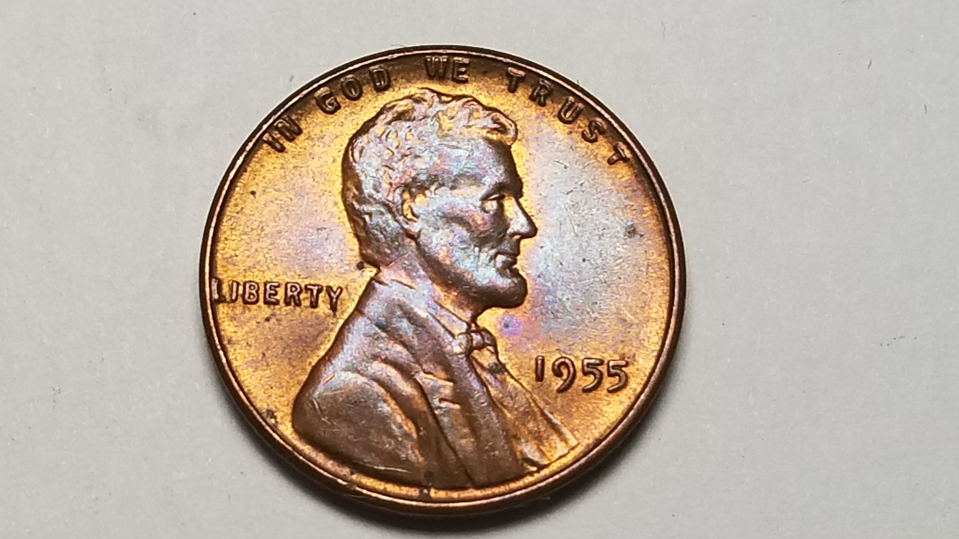 1955 Lincoln Cent Wheat Penny Poor Mans ddbl dye Uncirculated ...