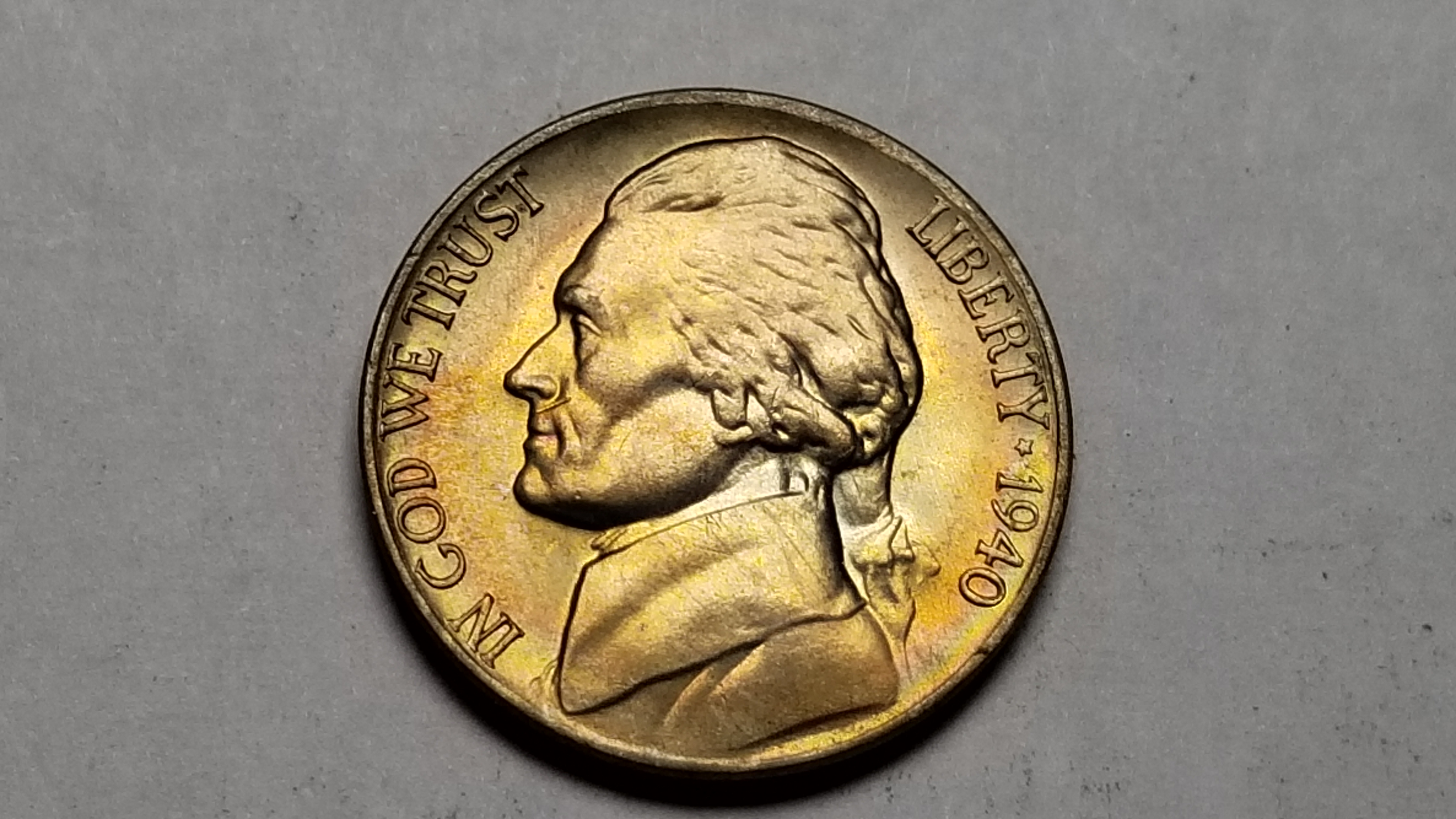 1940 S Jefferson Nickel Uncirculated Toned Full Steps | Property Room