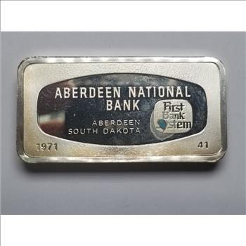 1971 1000 Grains Solid Sterling Silver Bar Aberdeen National Bank ...