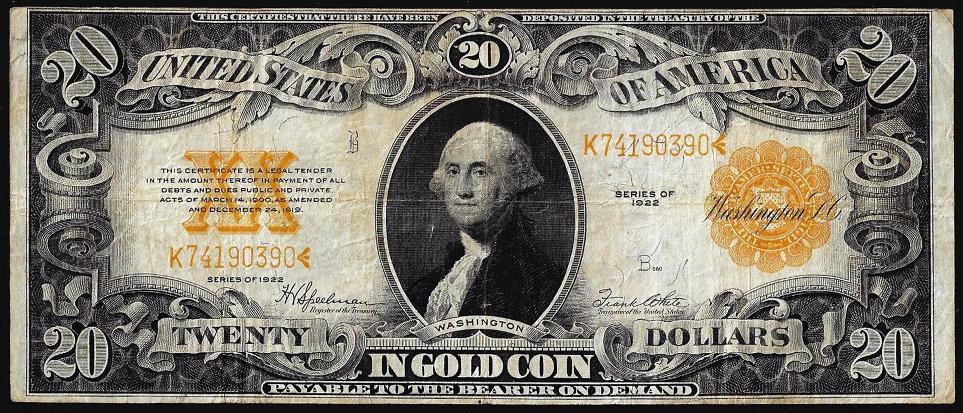 1922 $20 Gold Certificate Note | Property Room