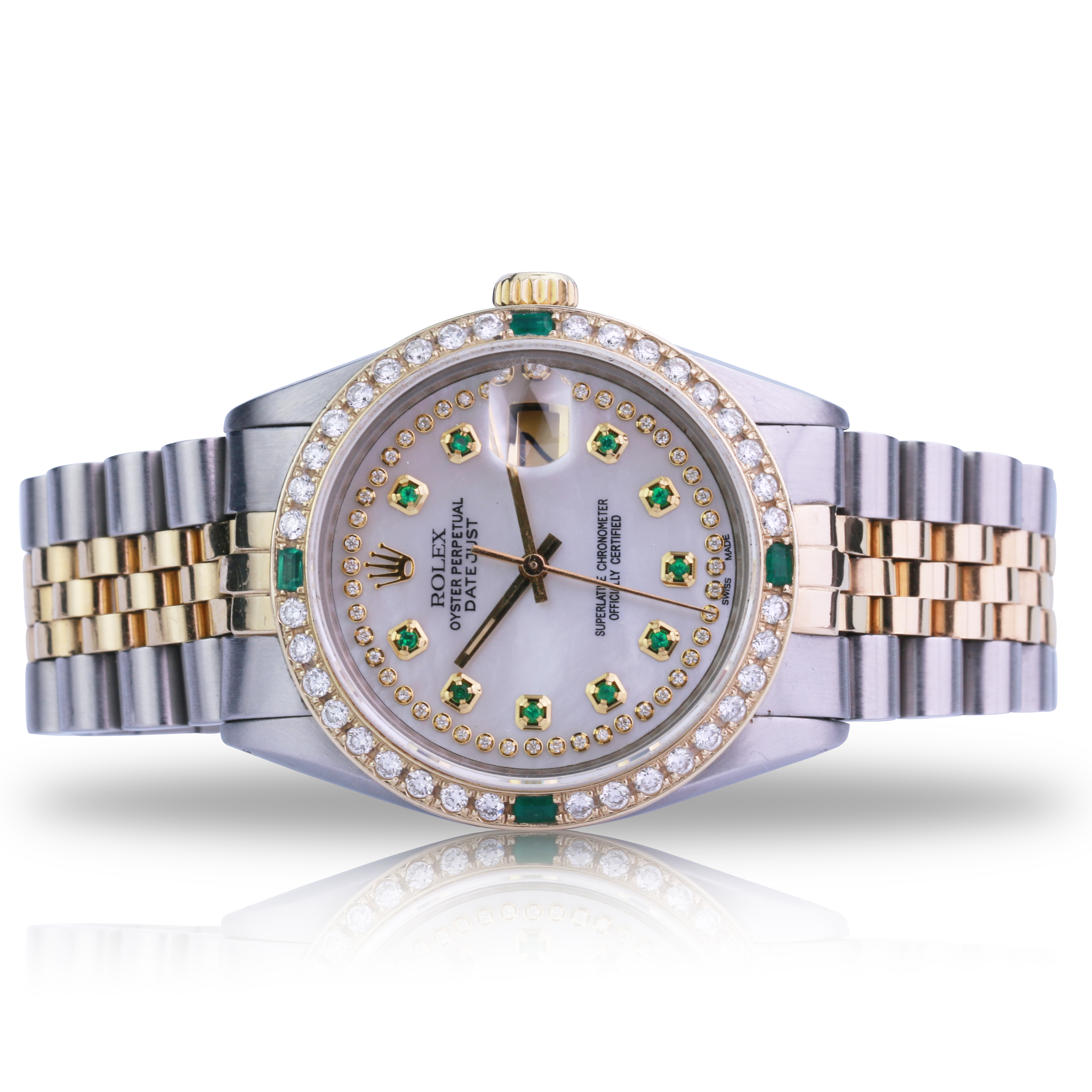 Rolex Mens Datejust 16013 Diamond Emerald Dial Diamond Bezel 36mm Watch ...
