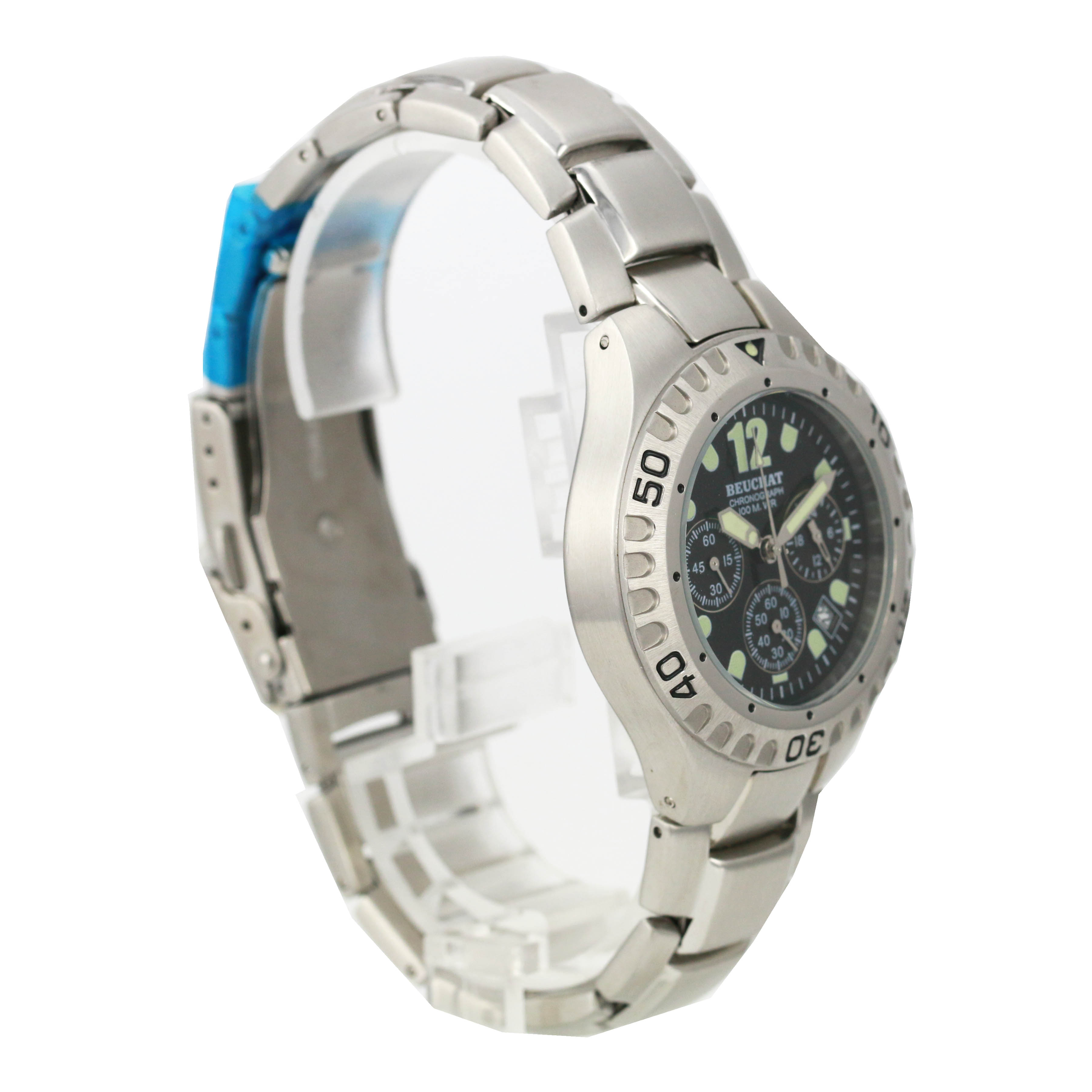 Swiss Made BEUCHAT Lagoon Chrono Stainless Steel Black Dial 100m Watch ...