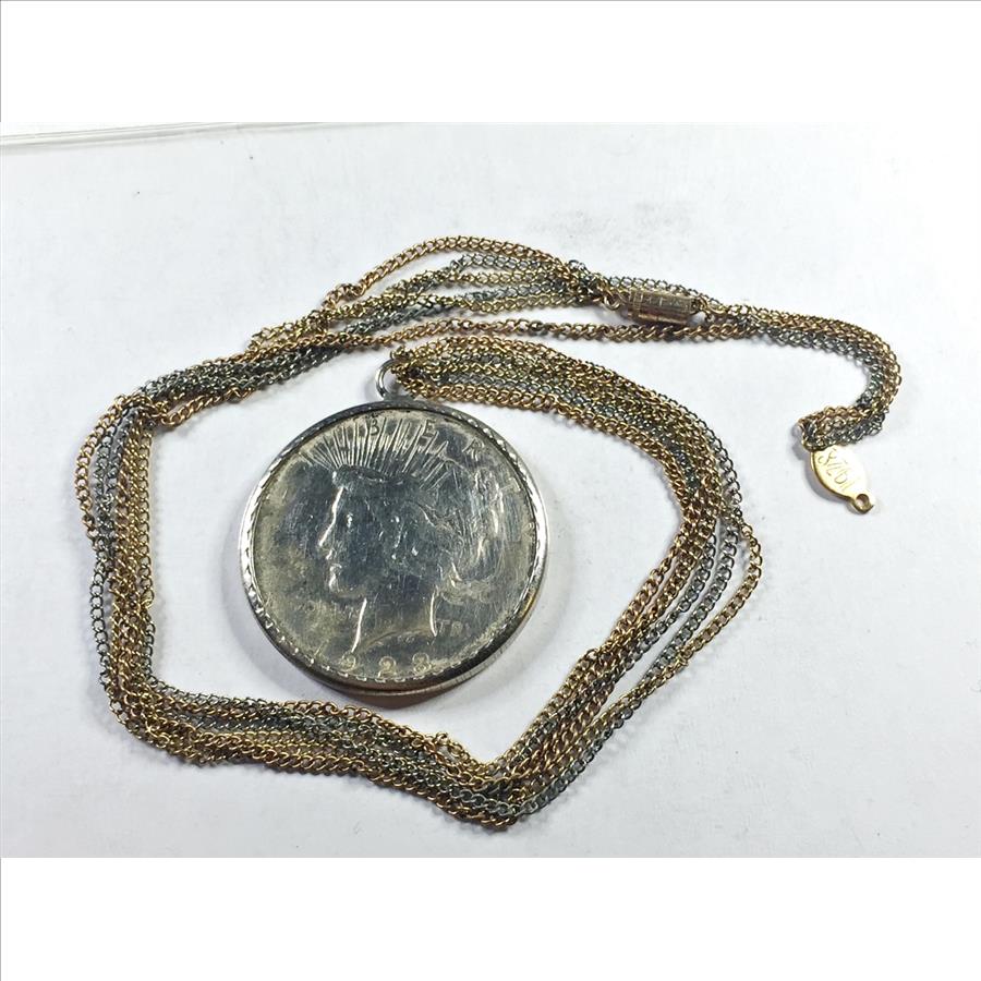 1923 Peace Silver Dollar Necklace with Silver Layered and Gold Layered ...