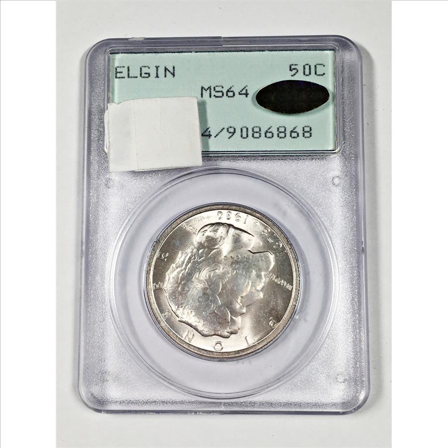 1936 50c "Elgin" Commerative MS64 Graded by PCGS in Rattler Holder Gold ...