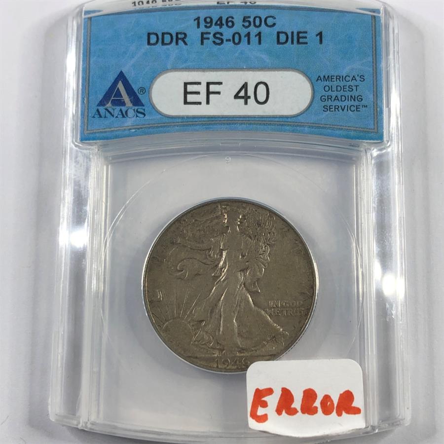 MINT ERROR 1946 Walking Liberty Silver Half Dollar Double Die Reverse Authenticated and Graded ...