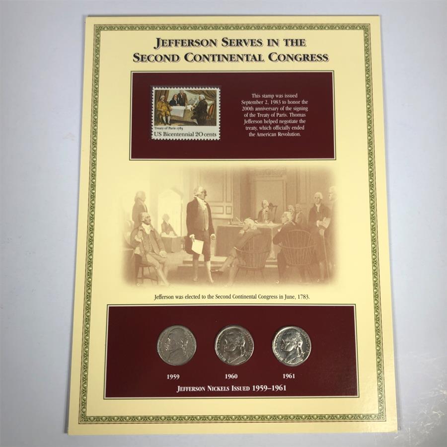 1959-1961 Jefferson Nickel Commemorative Set with Stamp and Informative ...