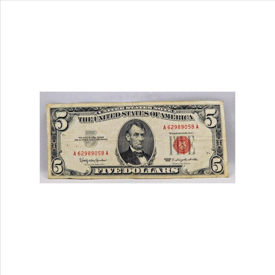 1963 5 Dollar Red Seal United States Note High Grade Crisp | Property Room