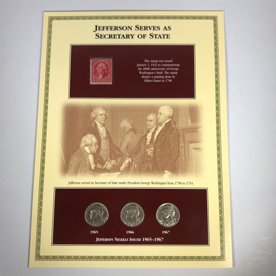 1965-1967 Jefferson Nickel Commemorative Set with Stamp and Informative ...