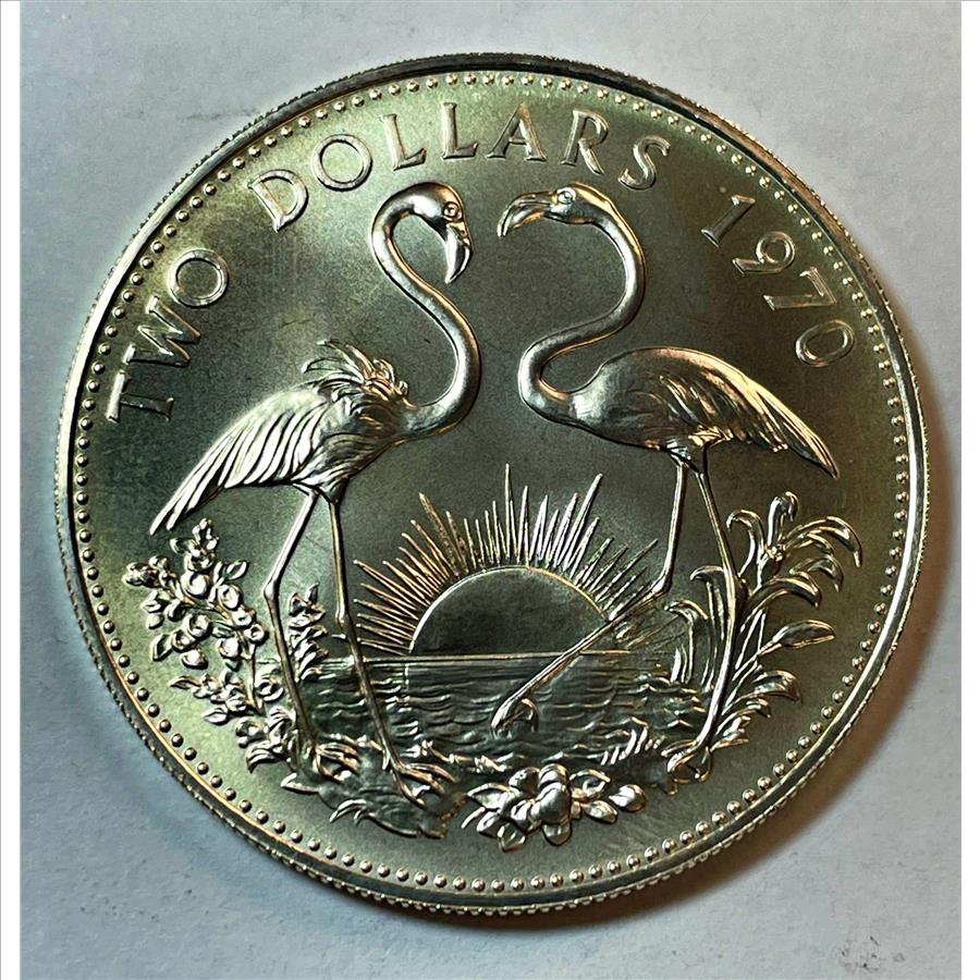 1970 Bahama Islands $2 SILVER Flamingos Commemorative Uncirculated ...