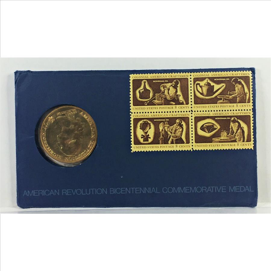 1972 American Revolution Bicentennial Bronze Medal and Four Stamps on ...