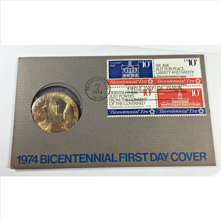 1974 American Revolution Bicentennial Bronze Medallion in First Day ...