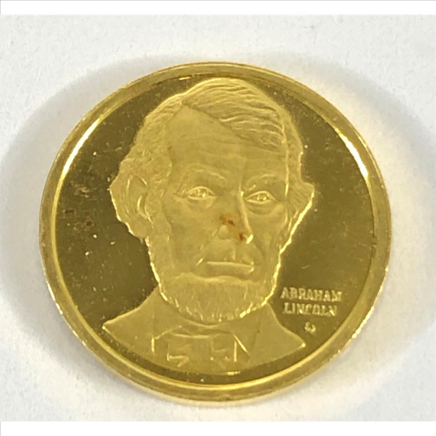 1975 24K Gold Abraham Lincoln Commemorative Medallion*.0579oz AGW*1/2" Diameter*Franklin Mint ...