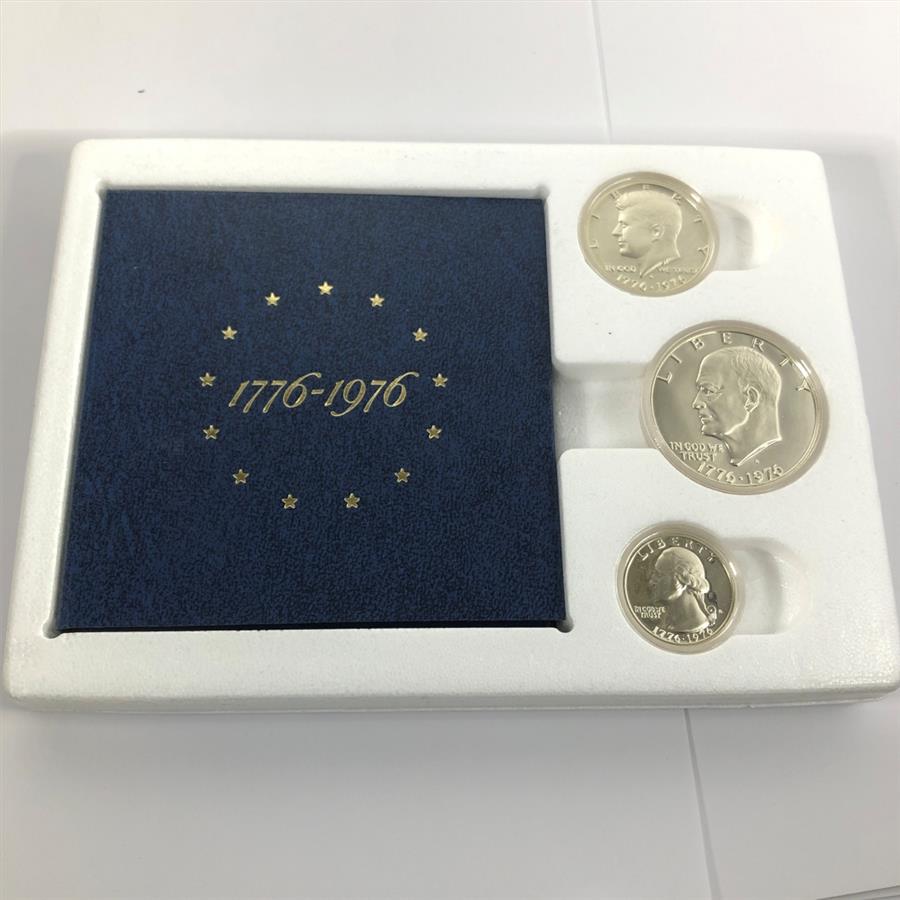 1976 Silver 3 Coin Bicentennial Set Quarter Half Dollar in Red White ...