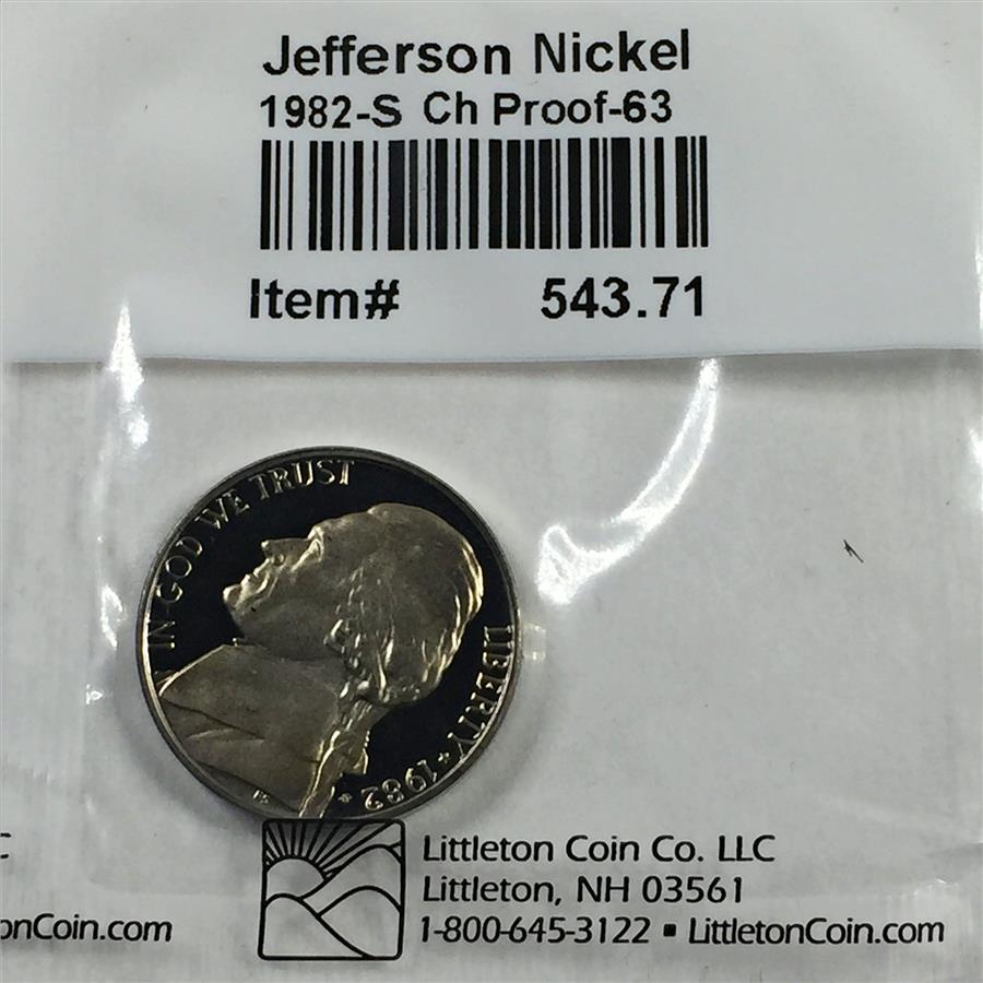 1982-S Proof Jefferson Nickel*Graded Ch Proof 63 by Littleton Coin ...