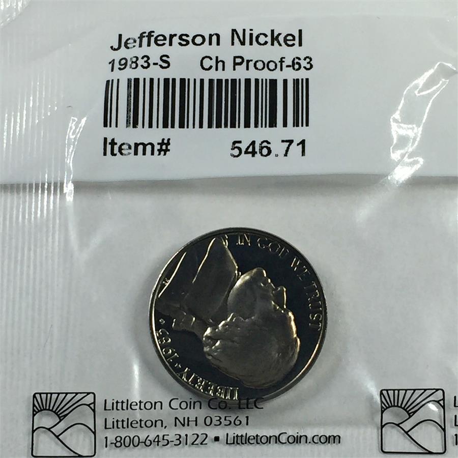 1983-S Proof Jefferson Nickel*Graded Ch Proof 63 by Littleton Coin Company*Sealed Packet ...
