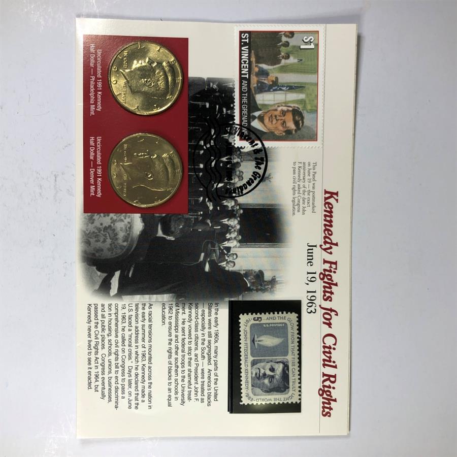 1991-P & D 24K Gold Layered Kennedy Half Dollars*Also Two commemorative Stamps on Informative ...