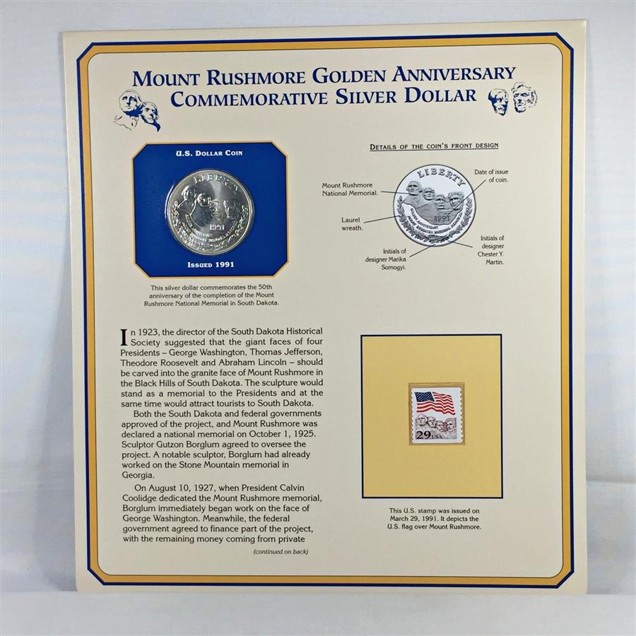 1991-P Mount Rushmore Golden Anniversary Commemorative Silver $1 ...