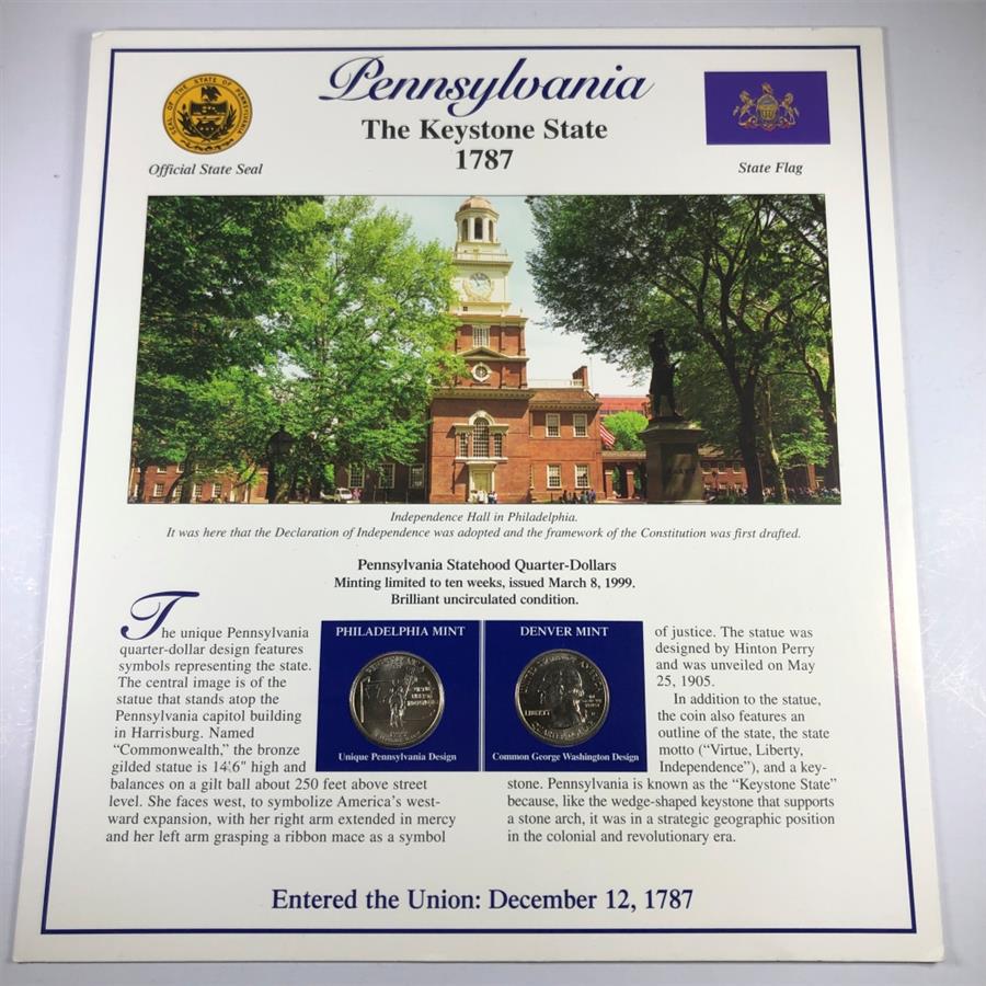 1999 Pennsylvania State Quarter and Stamp Set High Grade Uncirculated P ...